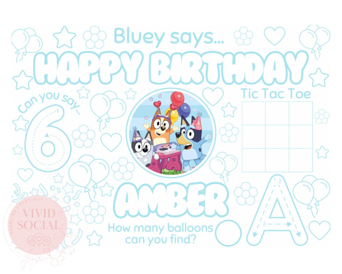 Bluey Personalised Colouring/activity Sheet Personalised Colouring ...