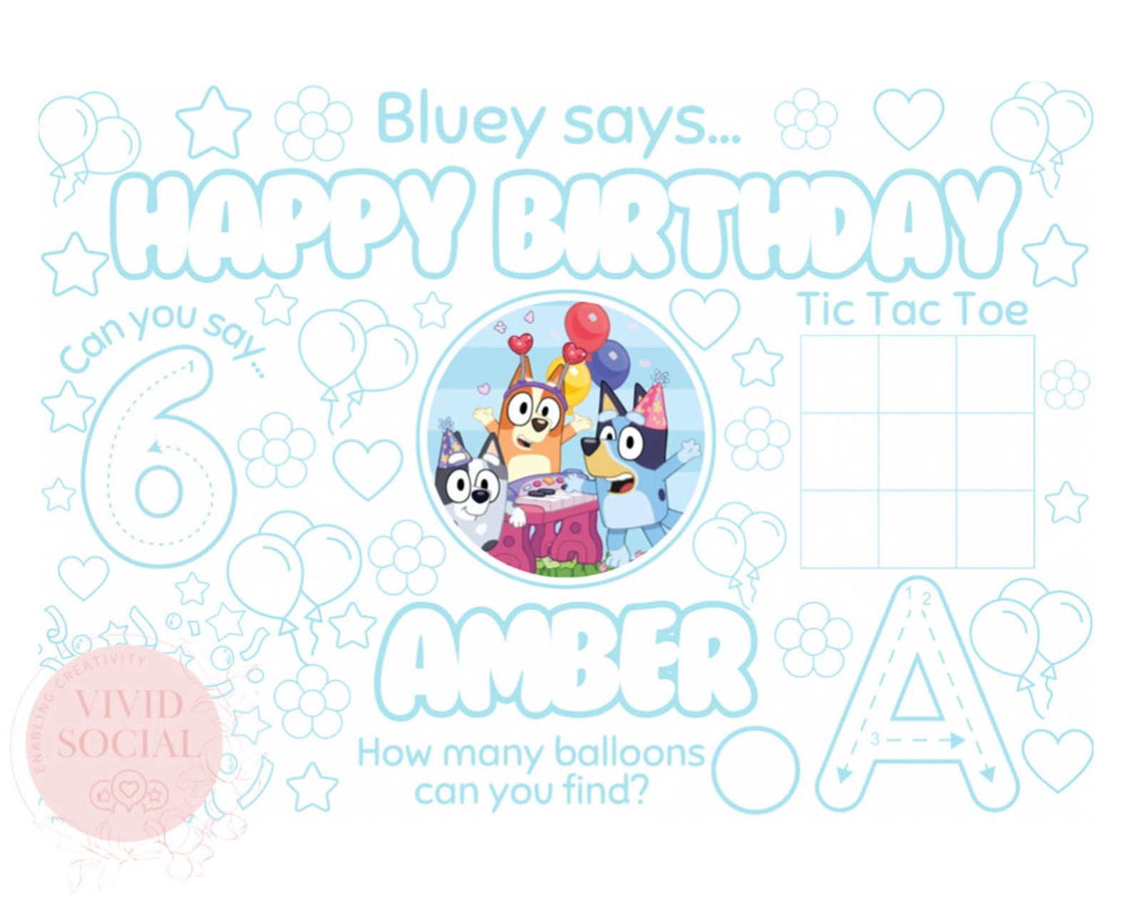 Bluey Personalised Colouring/activity Sheet Personalised Colouring ...