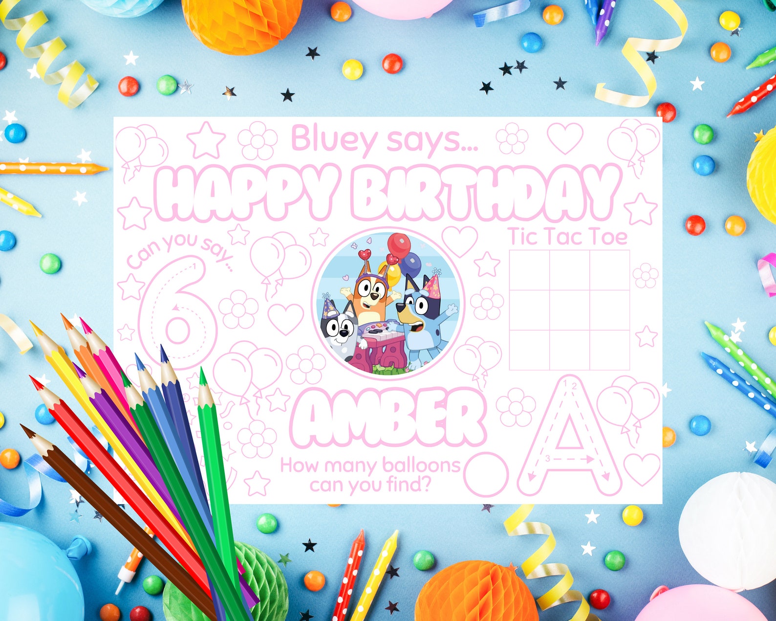 Bluey Personalised Colouring/activity Sheet Personalised Colouring ...