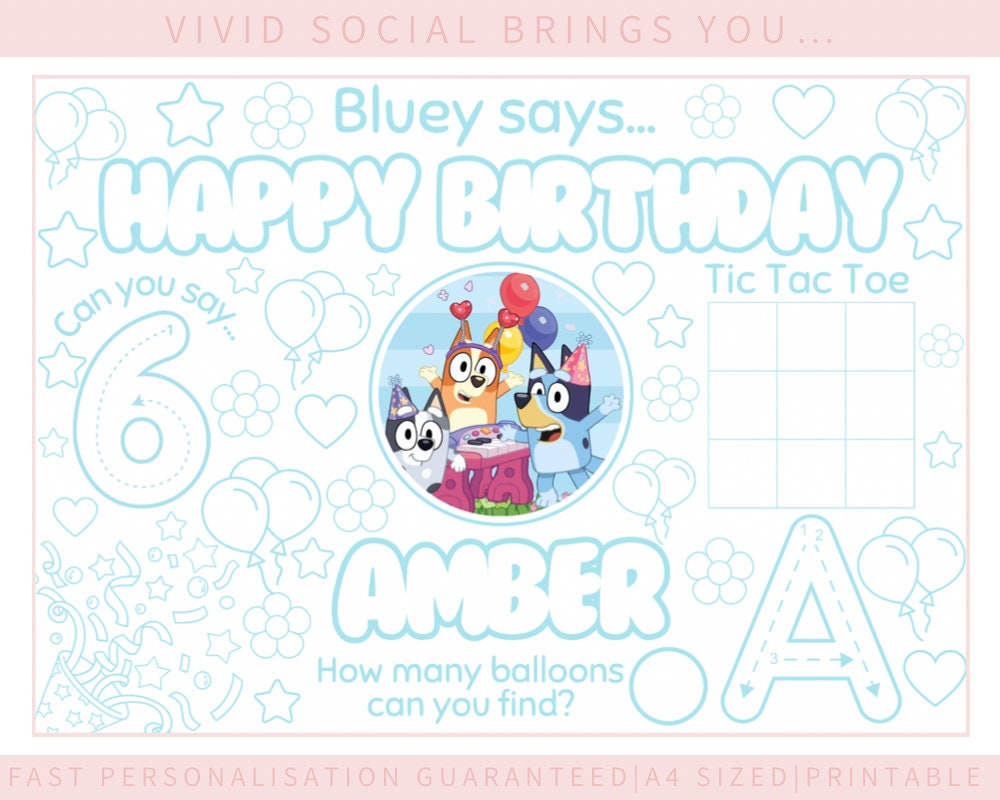Bluey Personalised Colouring/activity Sheet Personalised Colouring ...