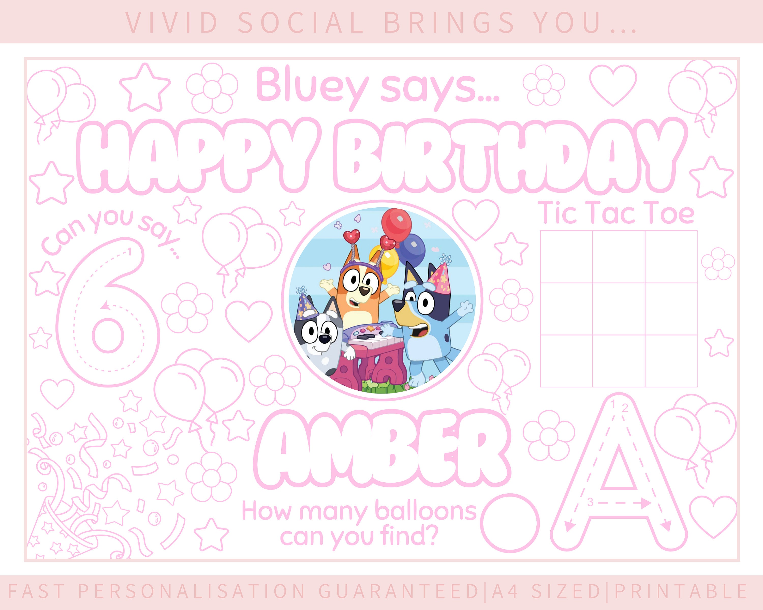 Bluey Personalised Colouring/activity Sheet Personalised Colouring ...