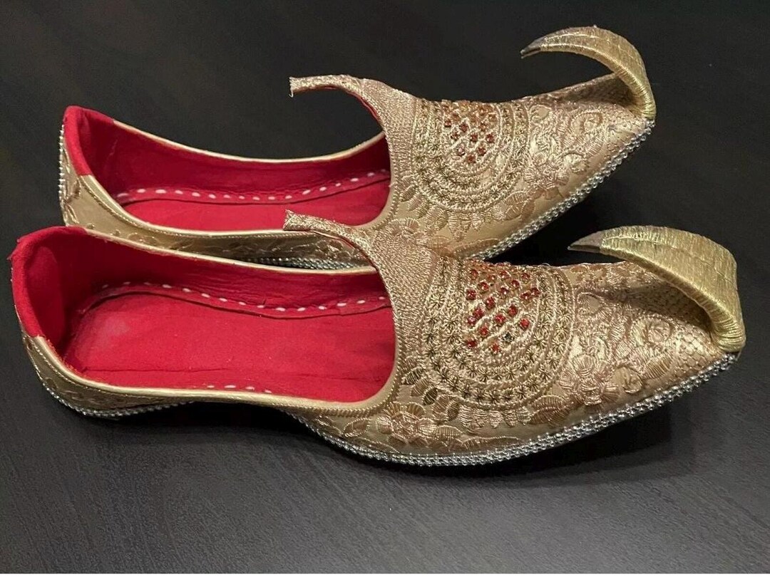 Embroidered Leather Khussa Shoes: Handcrafted Indian Pakistani Footwear ...