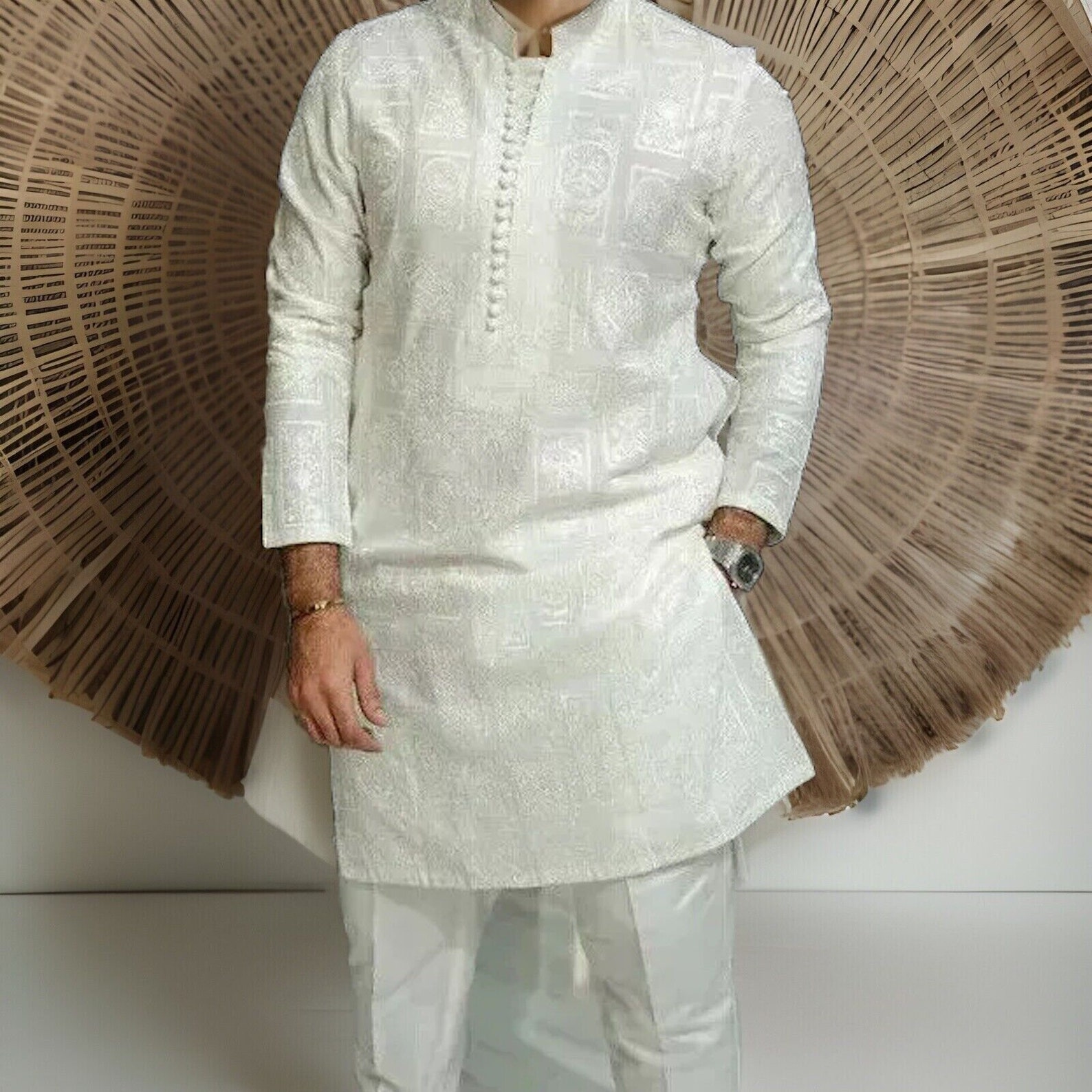Mens Wedding Party Shawlar Kameez Kurta Trouser Chicken Kari Embroidery ...