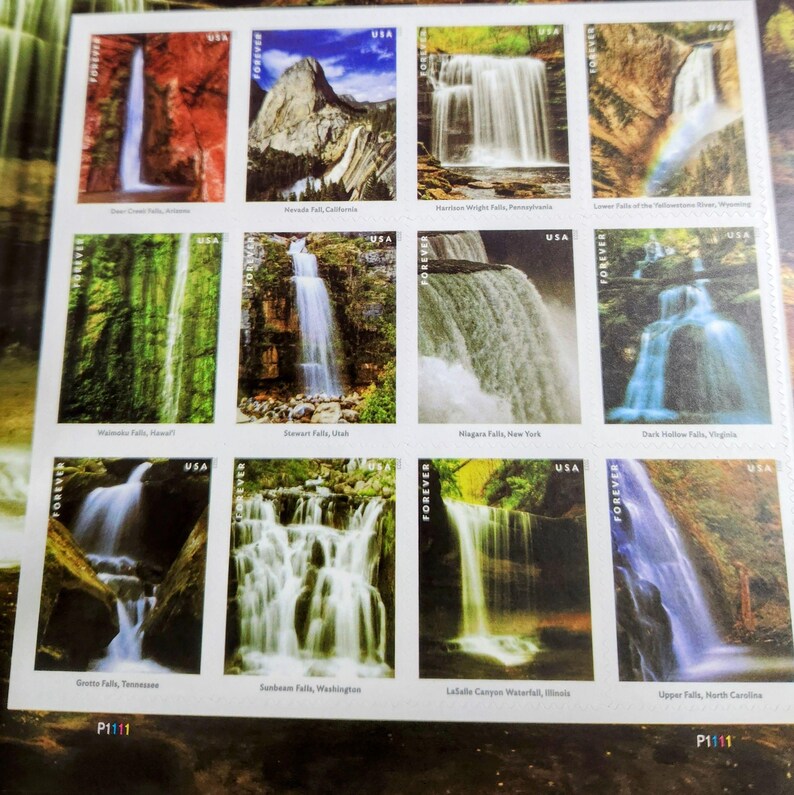 Sheet of 12 Waterfall Forever Stamps Below Face Valuea Great Addition ...