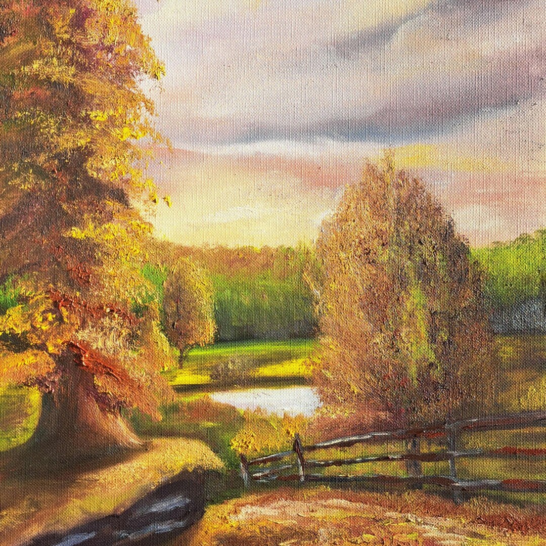 Landscape Autumn Green, Yellow, Blue River Gif Oil Paint Home Living Room Present Halloween ...
