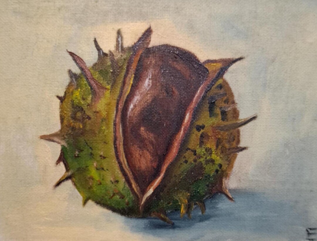 Chestnuts ART Nature Brown Green Gift Small Picture Oil Painting Wall ...