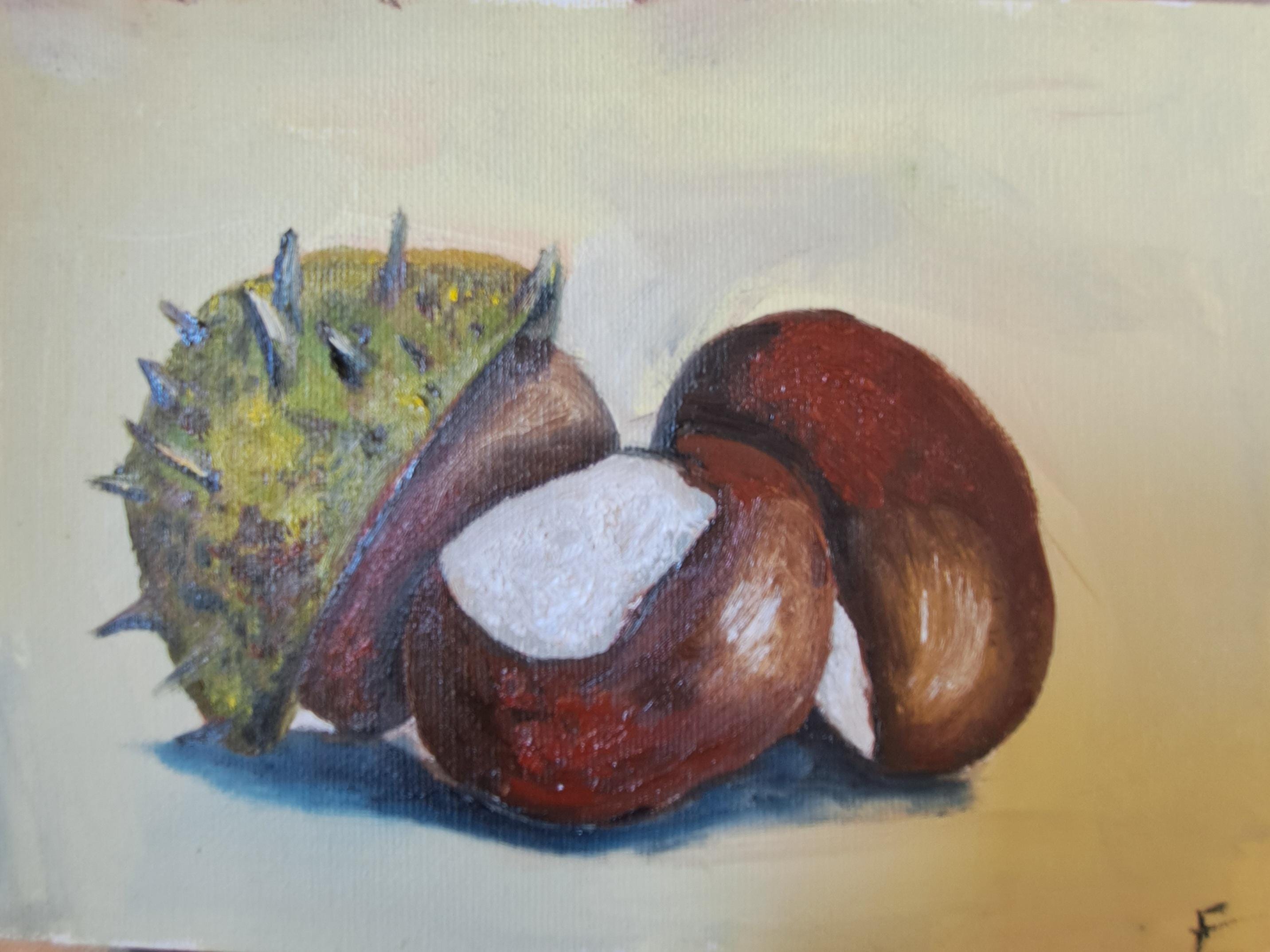Chestnuts ART Nature Green Brown Gift Small Picture Oil Painting ...