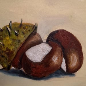 Chestnuts ART Nature Green Brown Gift Small Picture Oil Painting ...