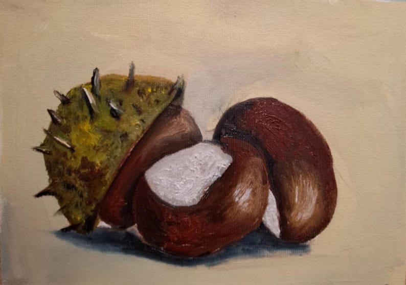 Chestnuts ART Nature Green Brown Gift Small Picture Oil Painting ...