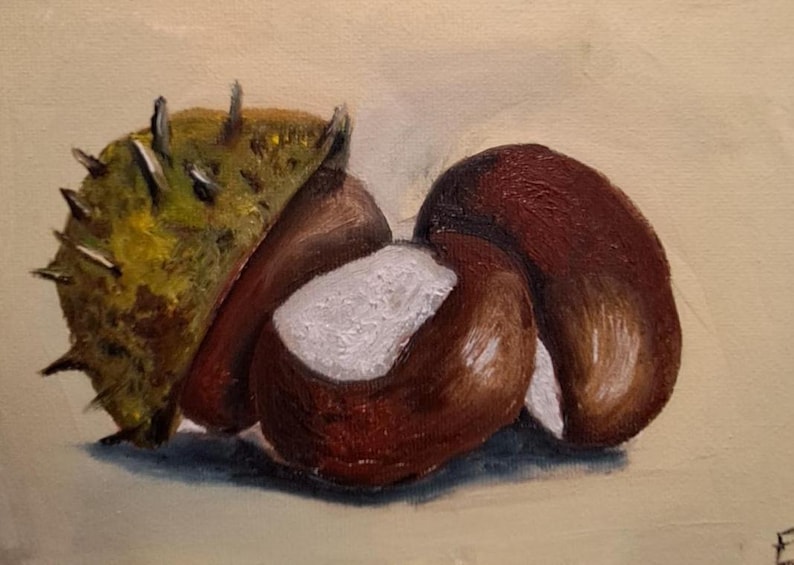 Chestnuts ART Nature Green Brown Gift Small Picture Oil Painting ...