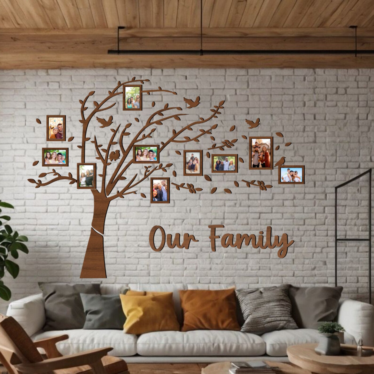 Wooden Family Tree Photo Collage Wall Art, 5 Different Size Family Tree ...