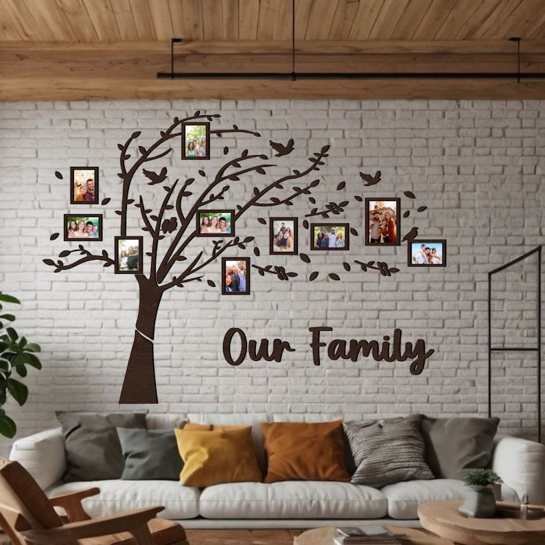 Wooden Family Tree Photo Collage Wall Art, 5 Different Size Family Tree ...