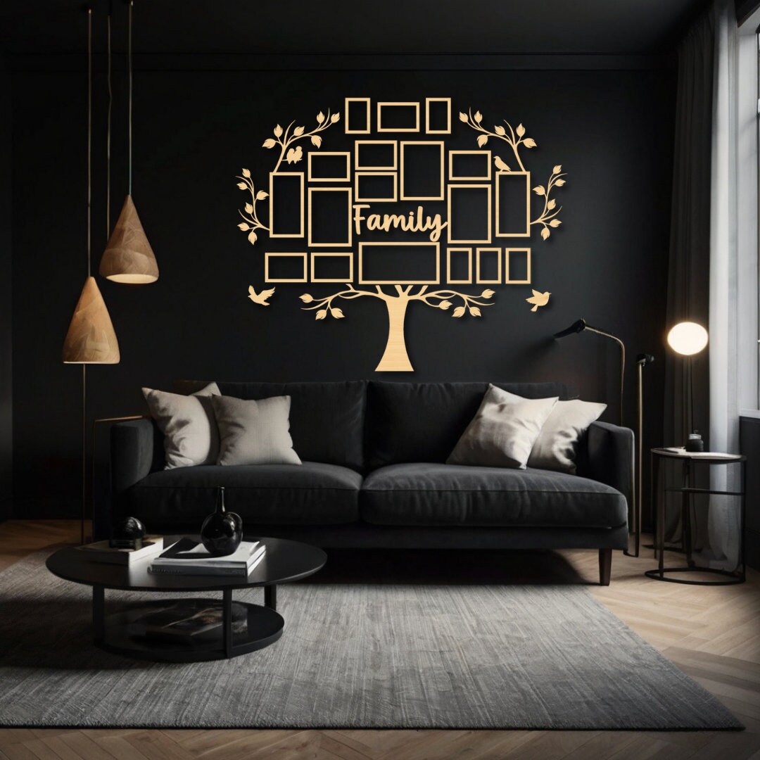 Large Wooden Family Tree Photo Collage Wall Art, Large Wooden Family ...