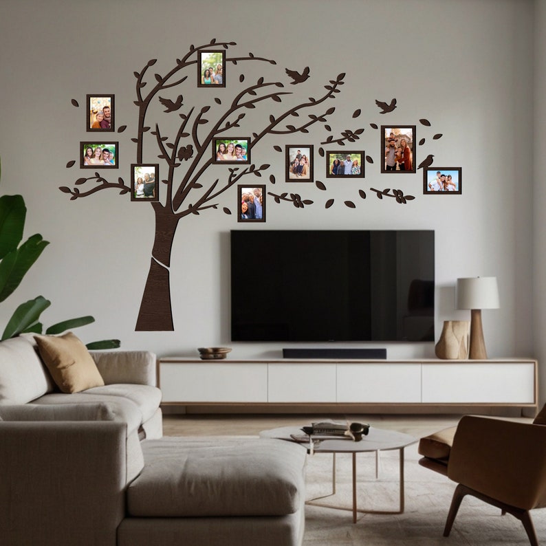 Wooden Family Tree Photo Collage Wall Art, 5 Different Size Family Tree ...