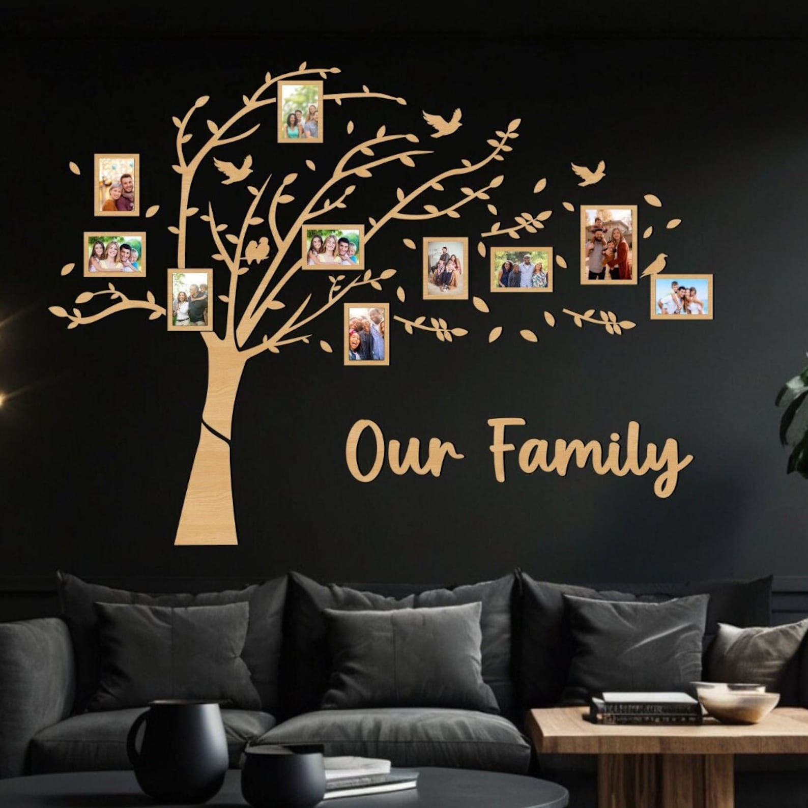 Wooden Family Tree Photo Collage Wall Art, 5 Different Size Family Tree ...