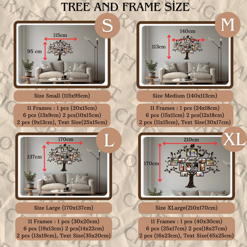 Family Tree Wall Art , 4 Different Size Family Tree Wall Decor, Wooden ...