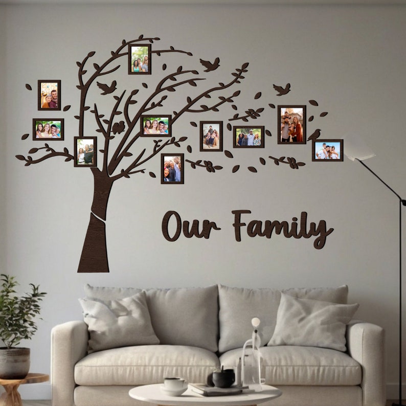 Wooden Family Tree Photo Collage Wall Art, 5 Different Size Family Tree ...