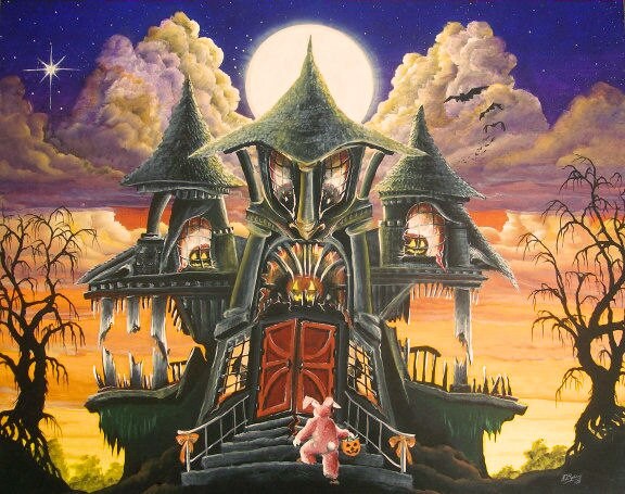 Folk Art HALLOWEEN Scary Haunted House PRINT the Monster - Etsy