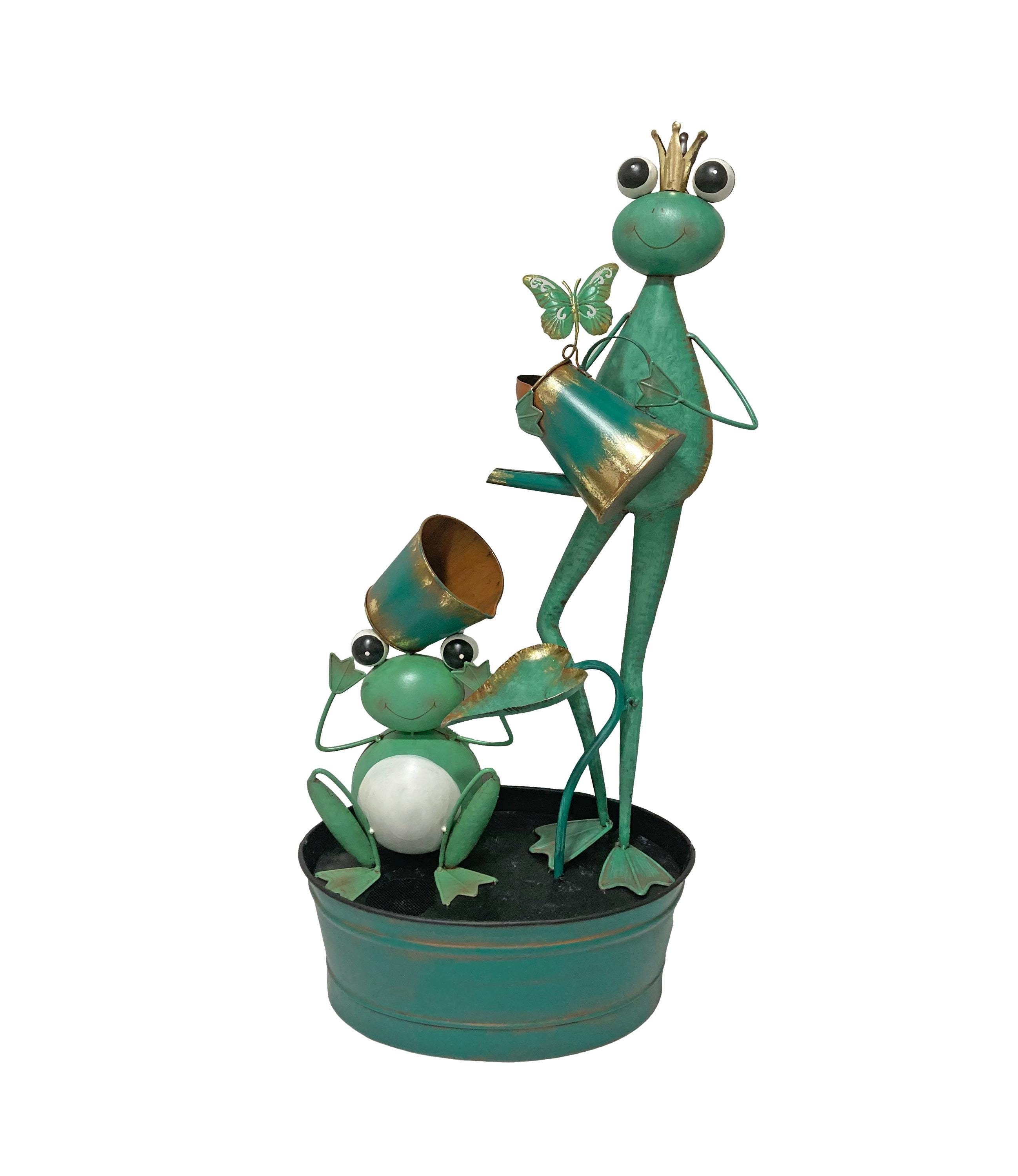 Metal Frog & Froglet With Watering Cans Table Top Water Fountain ...