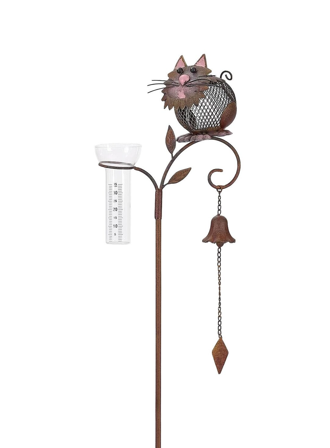 Metal Solar Cat Rain Gauge Rustic Garden Stake Outdoor Decorative Yard ...