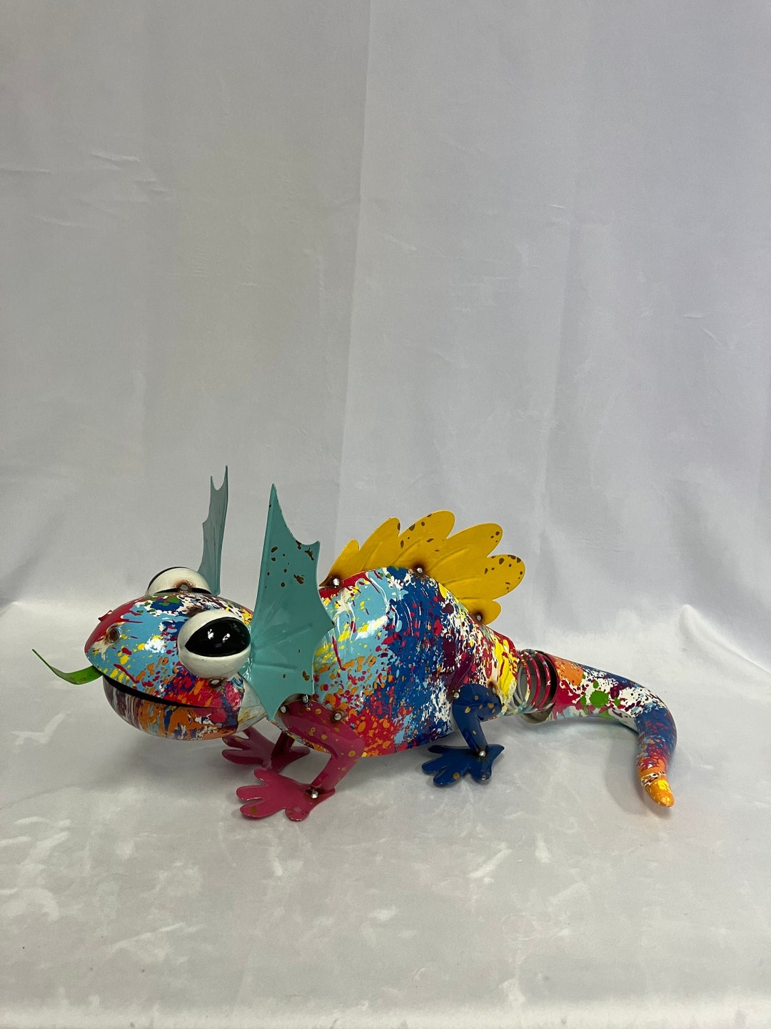 Paint Splatter Metal Lizard Garden Statue Decoration Outdoor Patio and ...