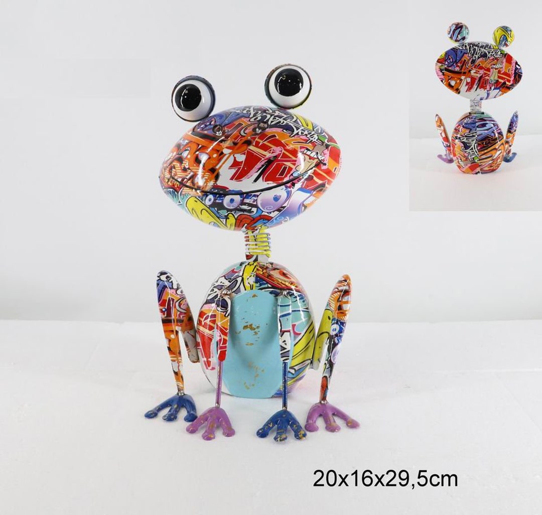 Metal Frog Statue With Abstract Graffiti Pattern, Outdoor Garden Decor ...
