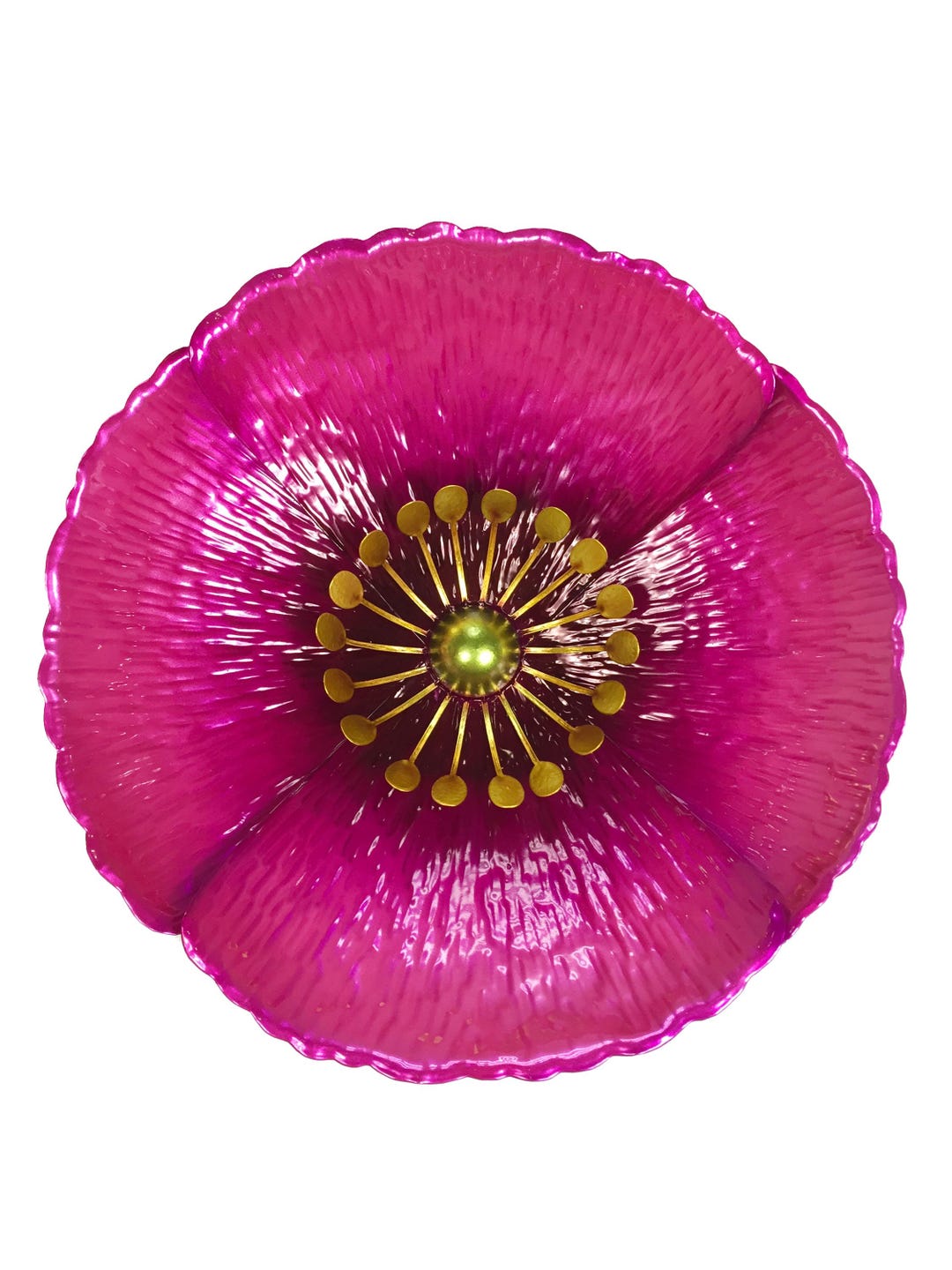 15" Fuchsia Hanging Poppy Flower Metal Wall Decoration Outdoor Yard Art ...