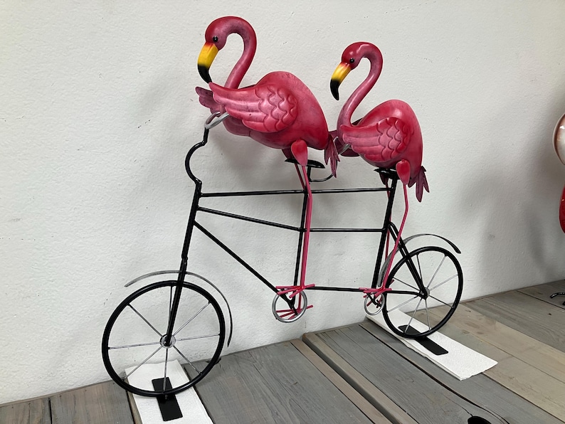 Two Pink Flamingos Riding a Bicycle Outdoor Garden Statue Yard Art ...