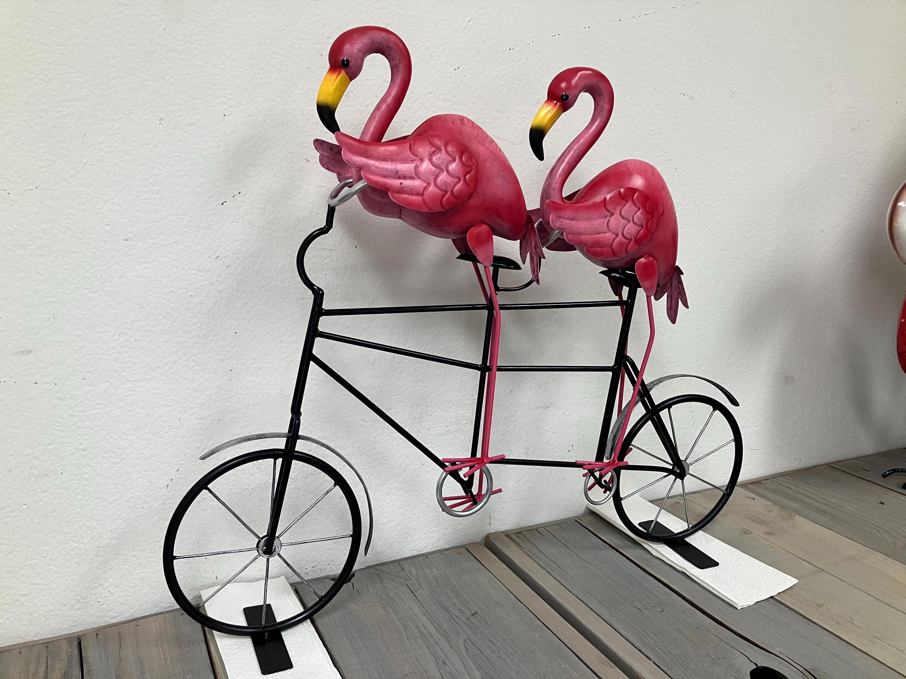 Two Pink Flamingos Riding a Bicycle Outdoor Garden Statue Yard Art ...