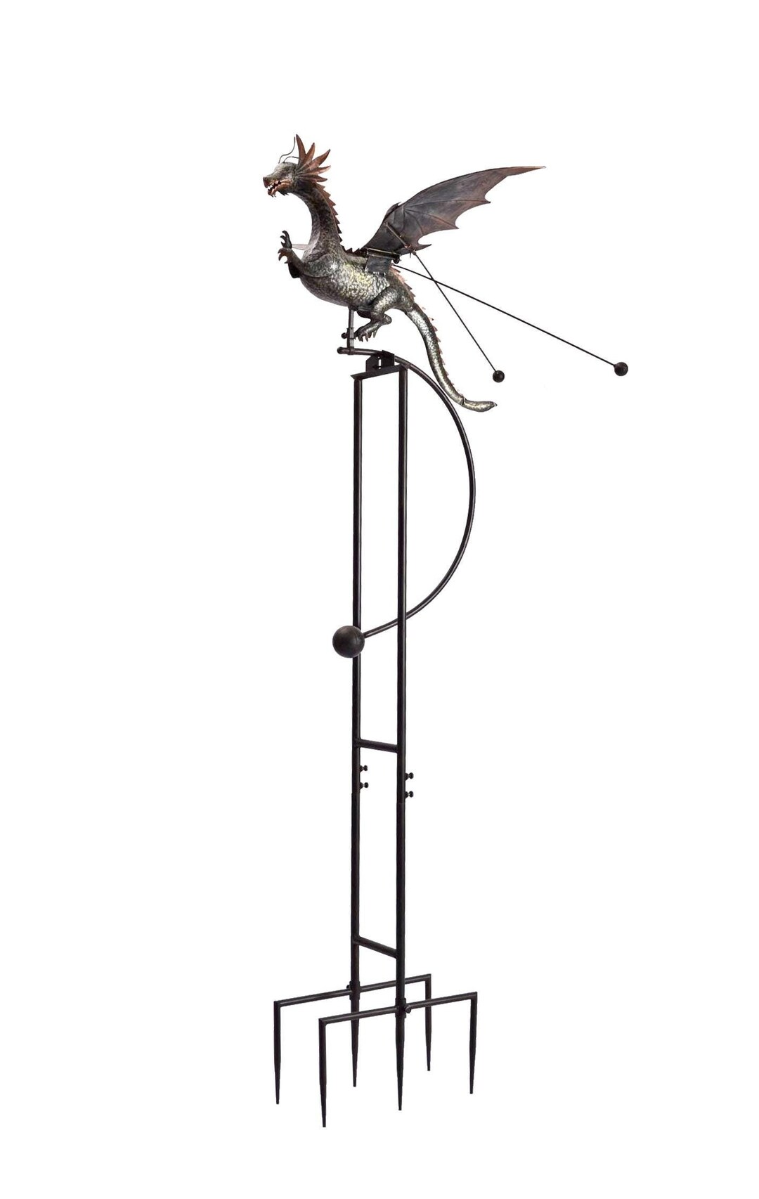 Metal Giant Flying Dragon Rocker Garden Stake With Kinetic Flapping Wings Outdoor Wind Sculpture ...