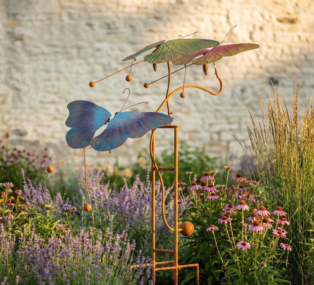 Metal Rustic Butterfly Rocker Garden Stake Kinetic Wind Sculpture With ...