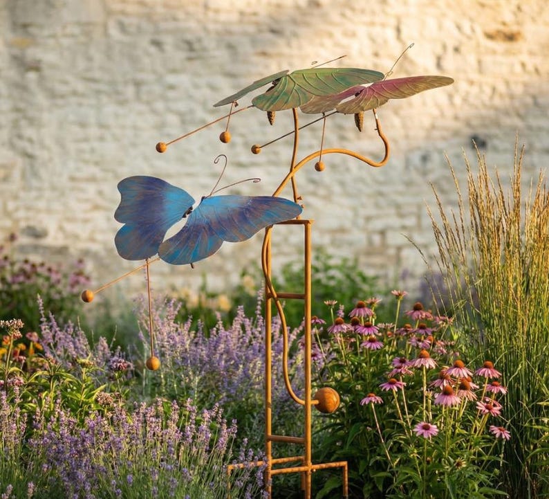 Metal Rustic Butterfly Rocker Garden Stake Kinetic Wind Sculpture With ...