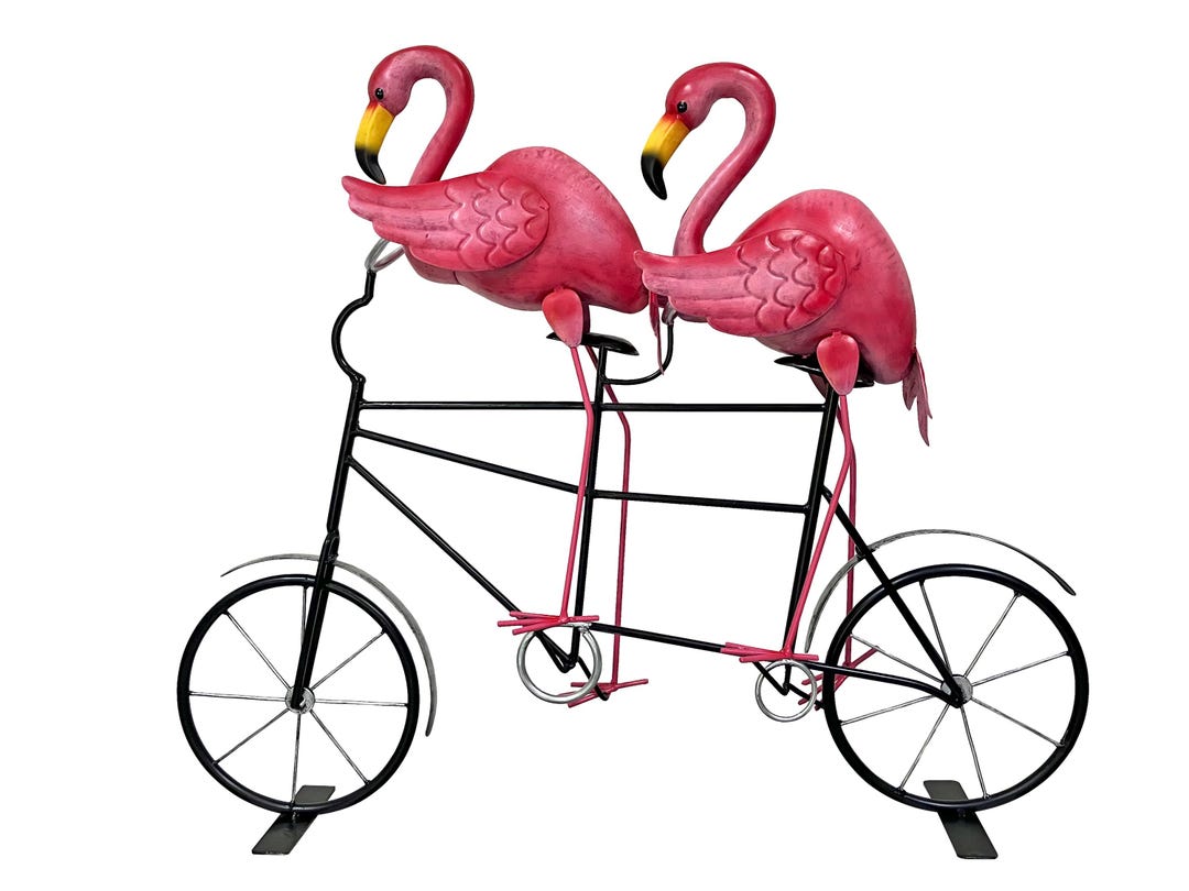 Two Pink Flamingos Riding a Bicycle Outdoor Garden Statue Yard Art ...