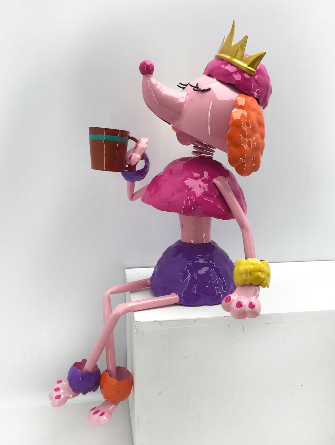 Metal Queen Princess Poodle Dog Statue Table Shelf Decoration, Indoor ...