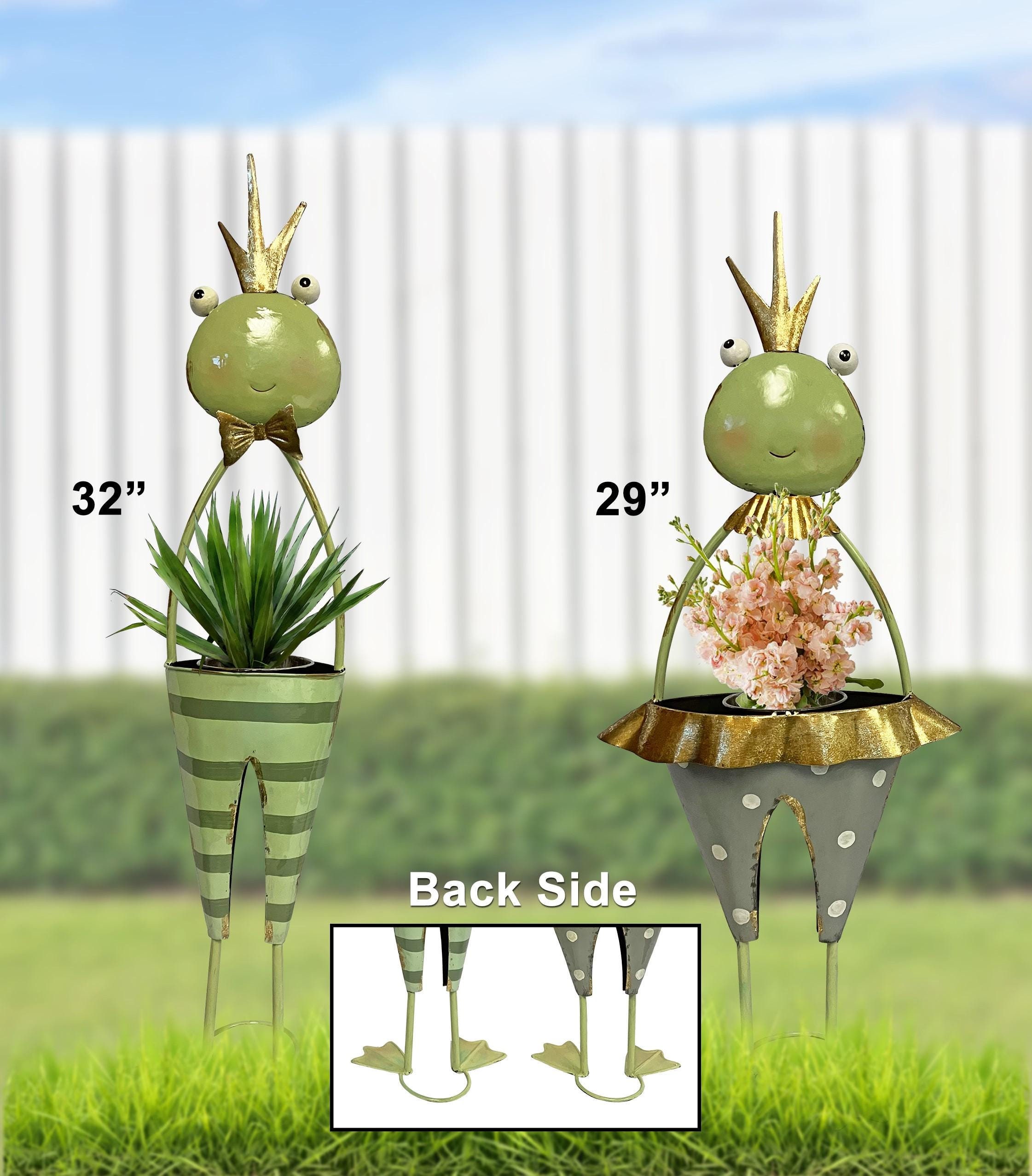 Tall Metal Green Frog Planter Flower Pots, Outdoor Garden Decoration ...