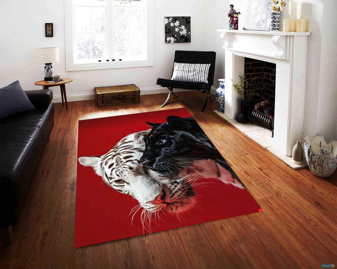 Black and White Tiger Rug, Animal Print Rug, Antislip Rug, Rug Large ...