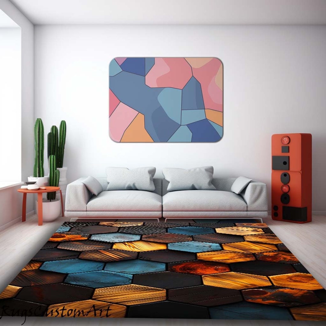 Wood Rug, Colorful Design Rug, Custom Design Rug, Modern Printed Rug ...