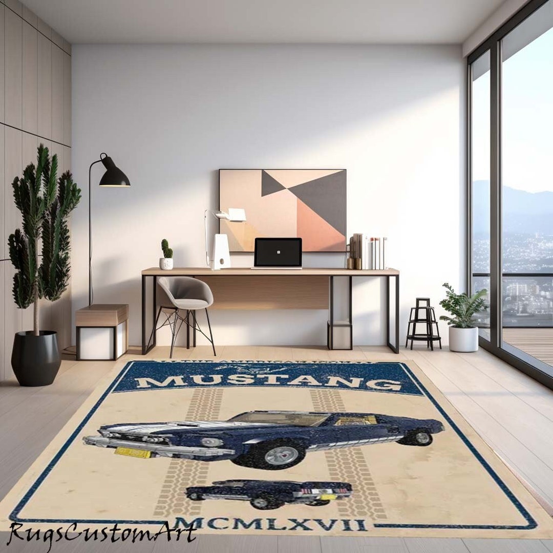 Vintage Mustang Rug, Printed Rug, Old Ford Print Rug, Modern Printed ...