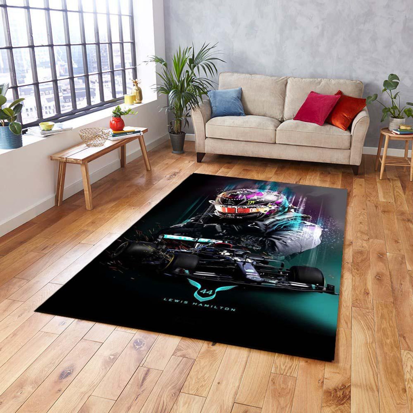 Lewis Hamilton Rug, Formula 1 Rug, Nonslip Rug, Purple Neon Green Rug ...