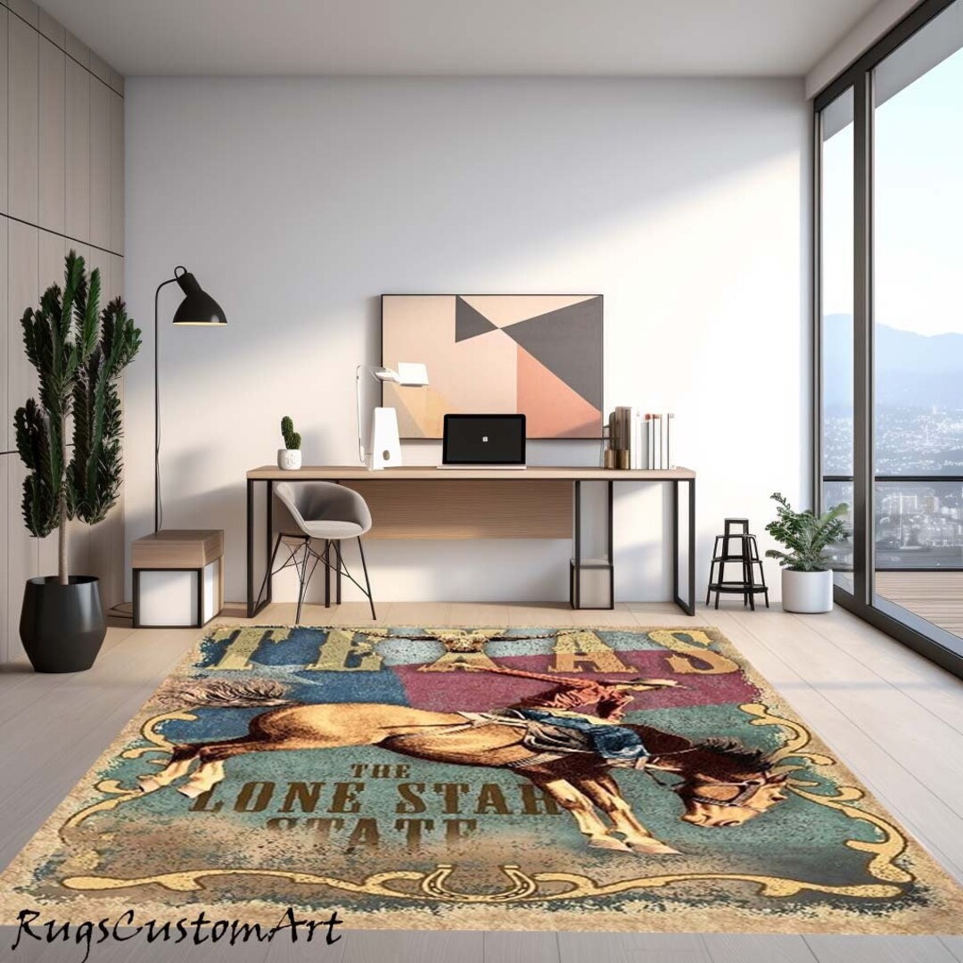 Cowboy Rug, Vintage Cowboy Rug, Nonslip Rug, Modern Abstract Rug, 8x10 ...