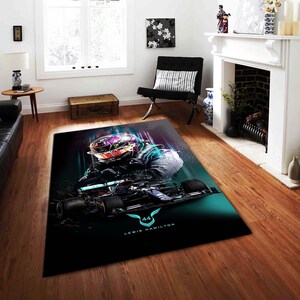 Lewis Hamilton Rug, Formula 1 Rug, Nonslip Rug, Purple Neon Green Rug ...