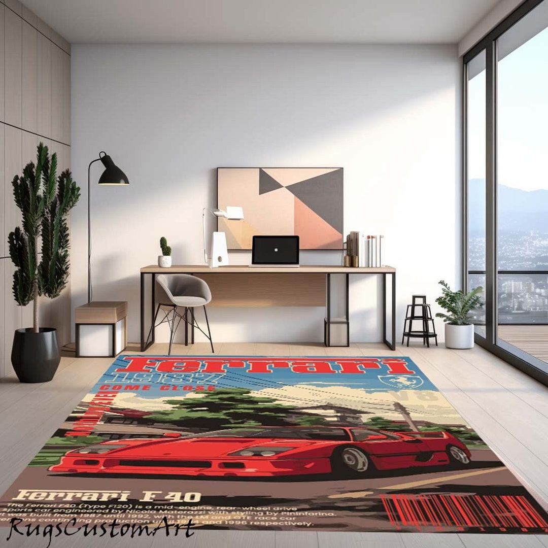 Vintage Ferrari Rug, 3D Printed Rug, Sports Car Print Rug, Modern ...