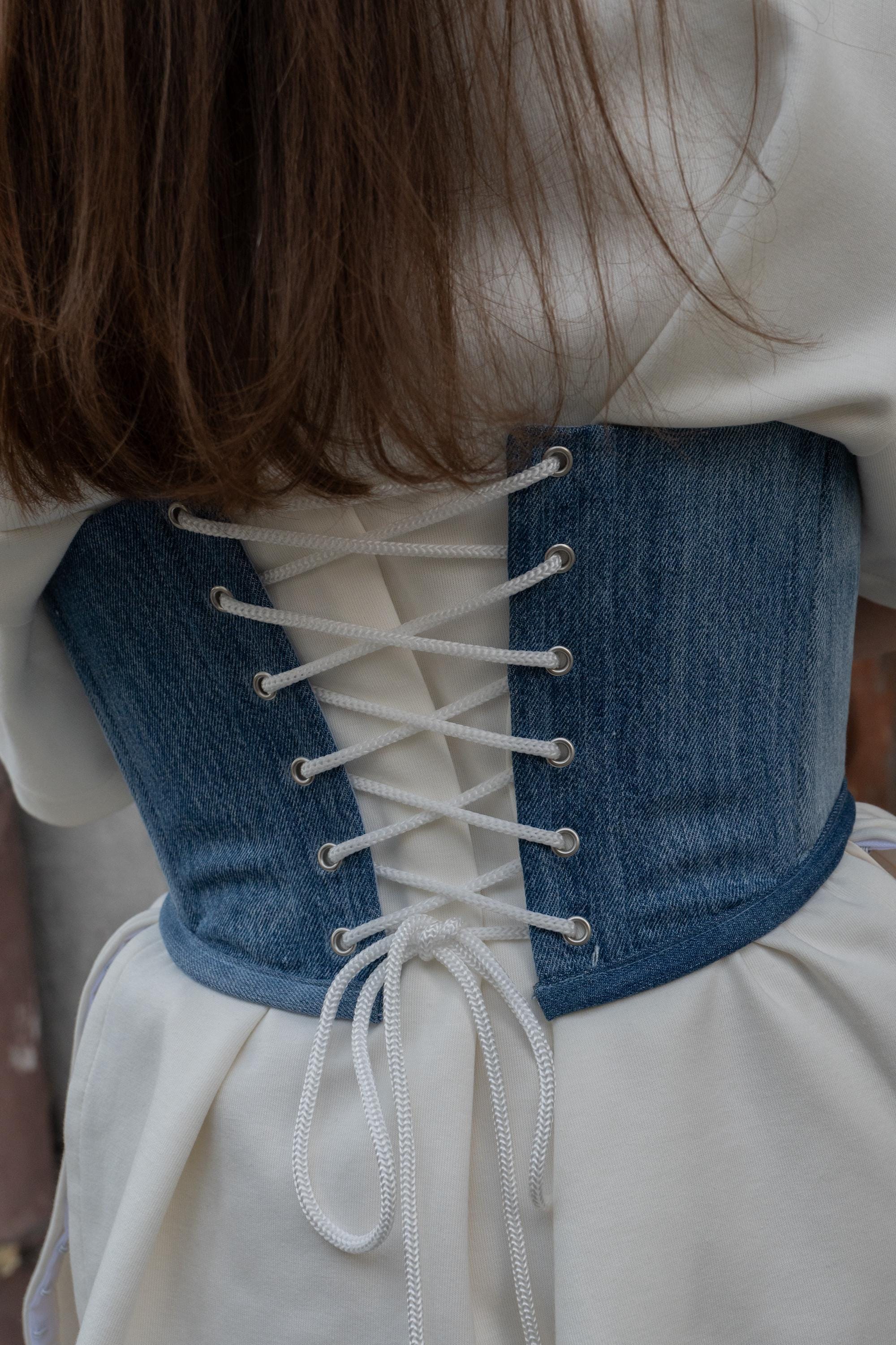Upcycled Denim Underbust Corset: Puzzle Piece Design - Etsy