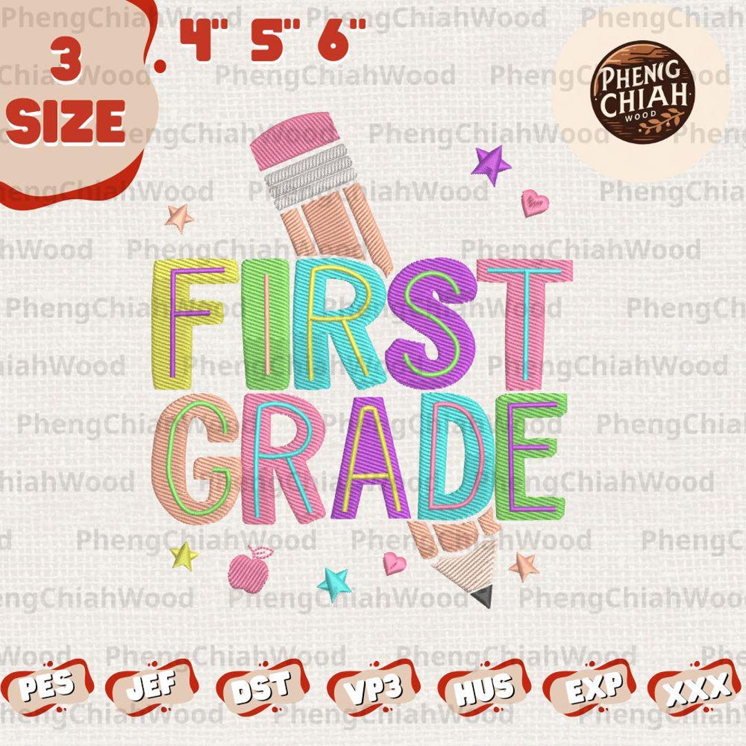 First Grade Embroidery Design, Pencil Grade Design, Back to School ...