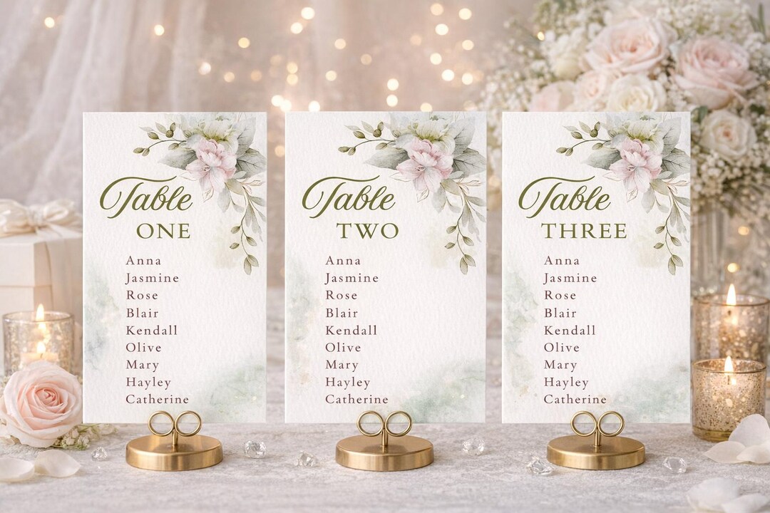 Floral Bridal Shower Table Numbers Template, Watercolor Design (digital ...