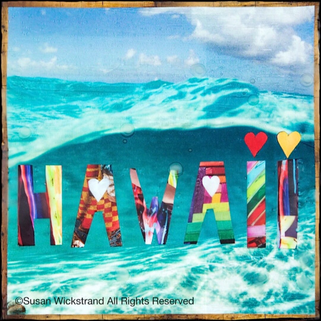 GLASSED, HAWAII, 4x4 and Up, Hand Painted, Re-collaged Artwork, Wood ...