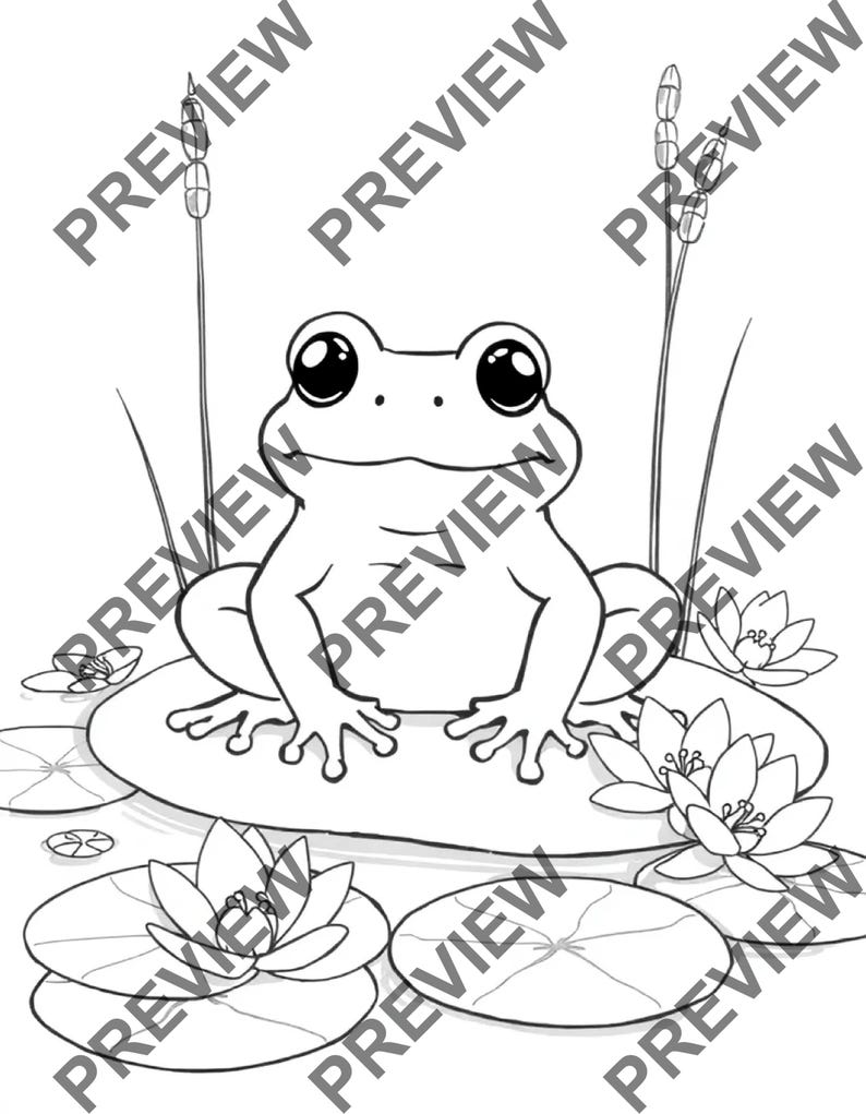 Frog Coloring Page - Download and Print - Etsy