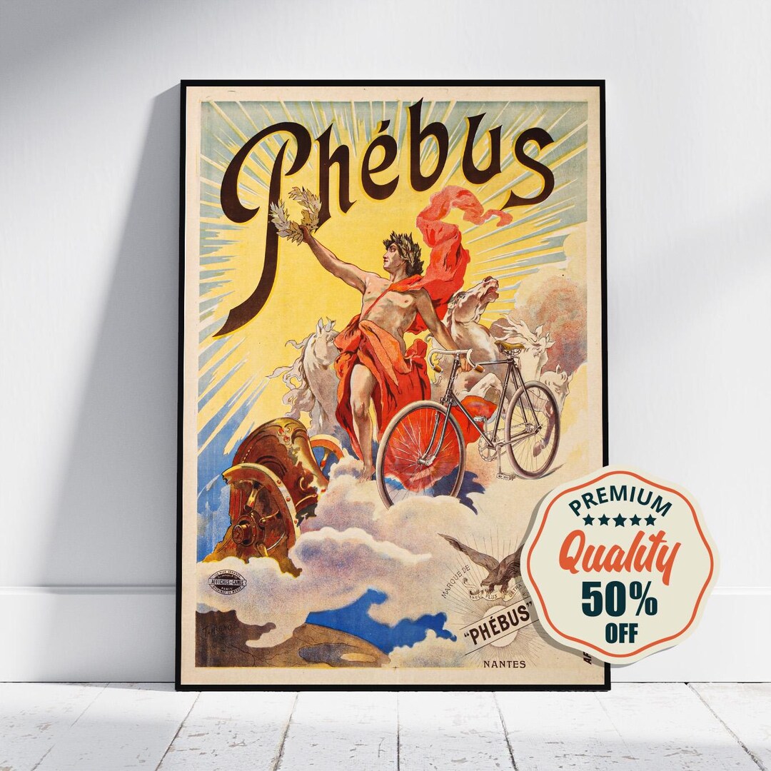 Vintage Fine Art Poster - A4, A1...20x30 Inch... Phebus Bicycle, Paris ...