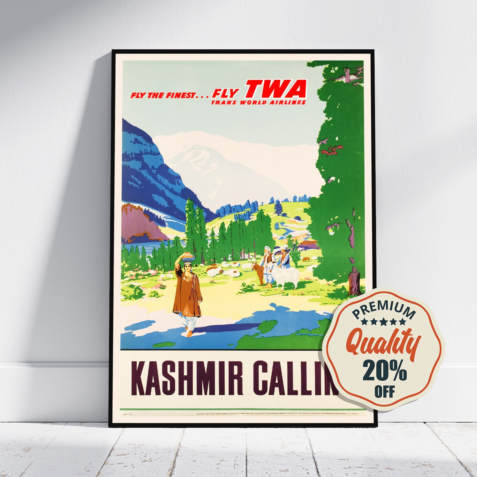 Hi-res Print - A4, A3...20x30 Inch... Fly TWA, Visit Kashmir, Northern ...
