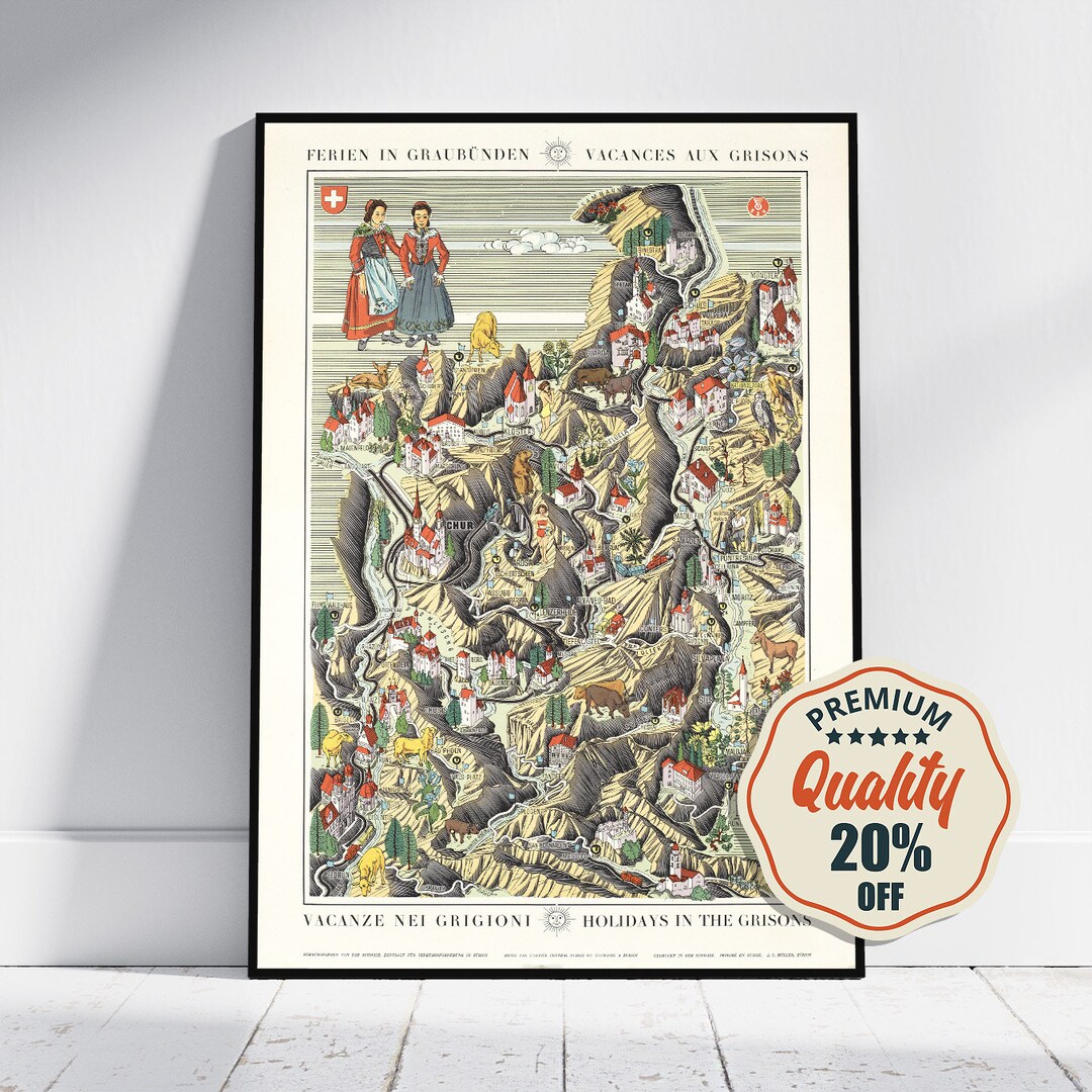 Vintage Fine Art Poster - A4, A1...20x30 Inch... Vacances Aux Grisons ...